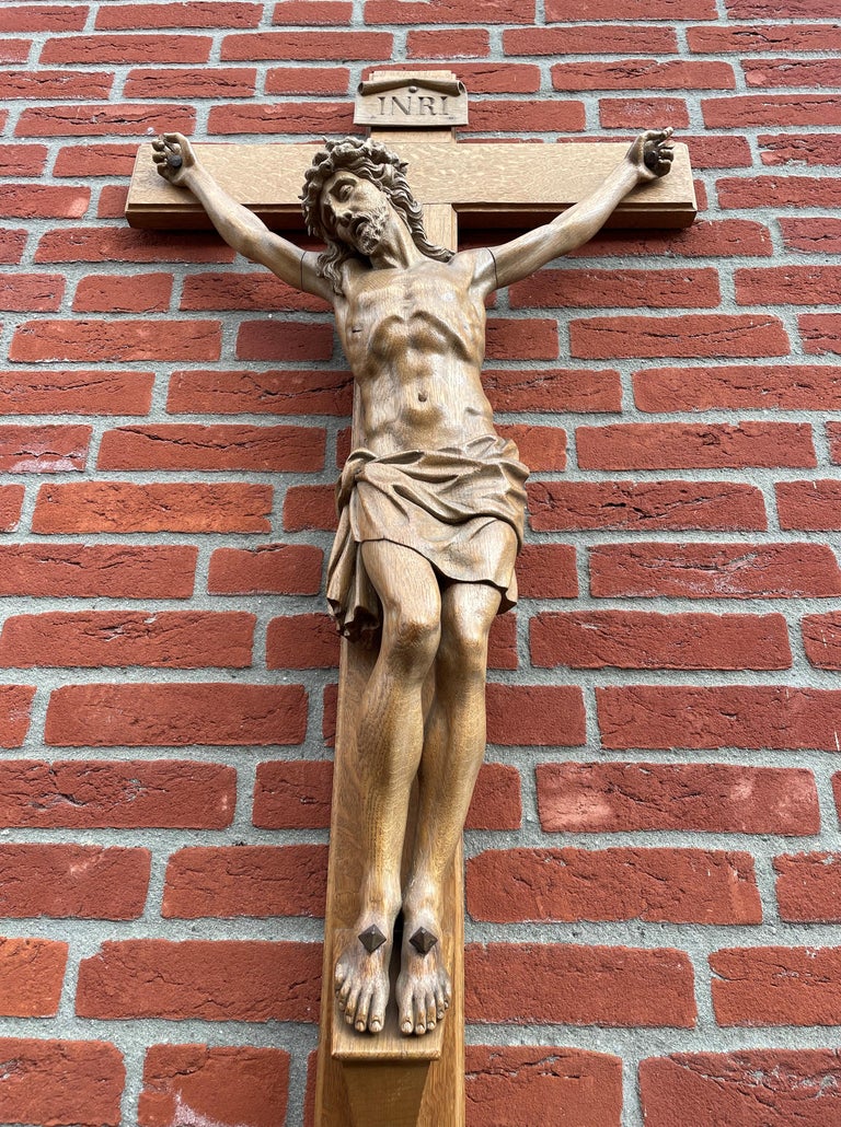 Large Antique Crucifix W. Stunning Hand Carved Jesus Christ Sculpture ...