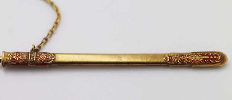 Large Antique Diamond, Enamel, Yellow Gold Sabre Jabot Pin with ...