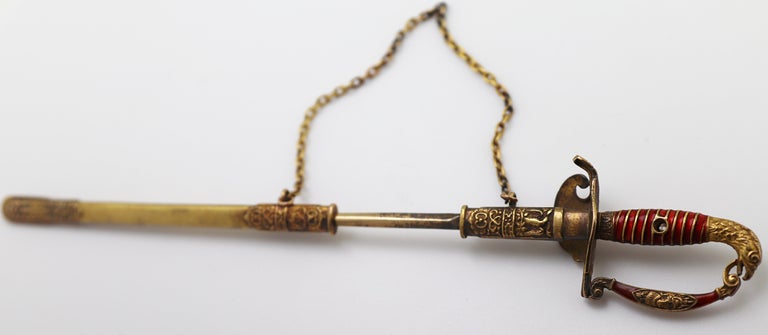 Large Antique Diamond, Enamel, Yellow Gold Sabre Jabot Pin with ...