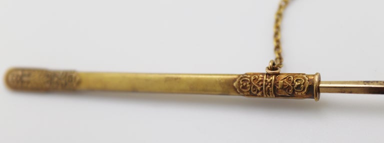 Large Antique Diamond, Enamel, Yellow Gold Sabre Jabot Pin with ...