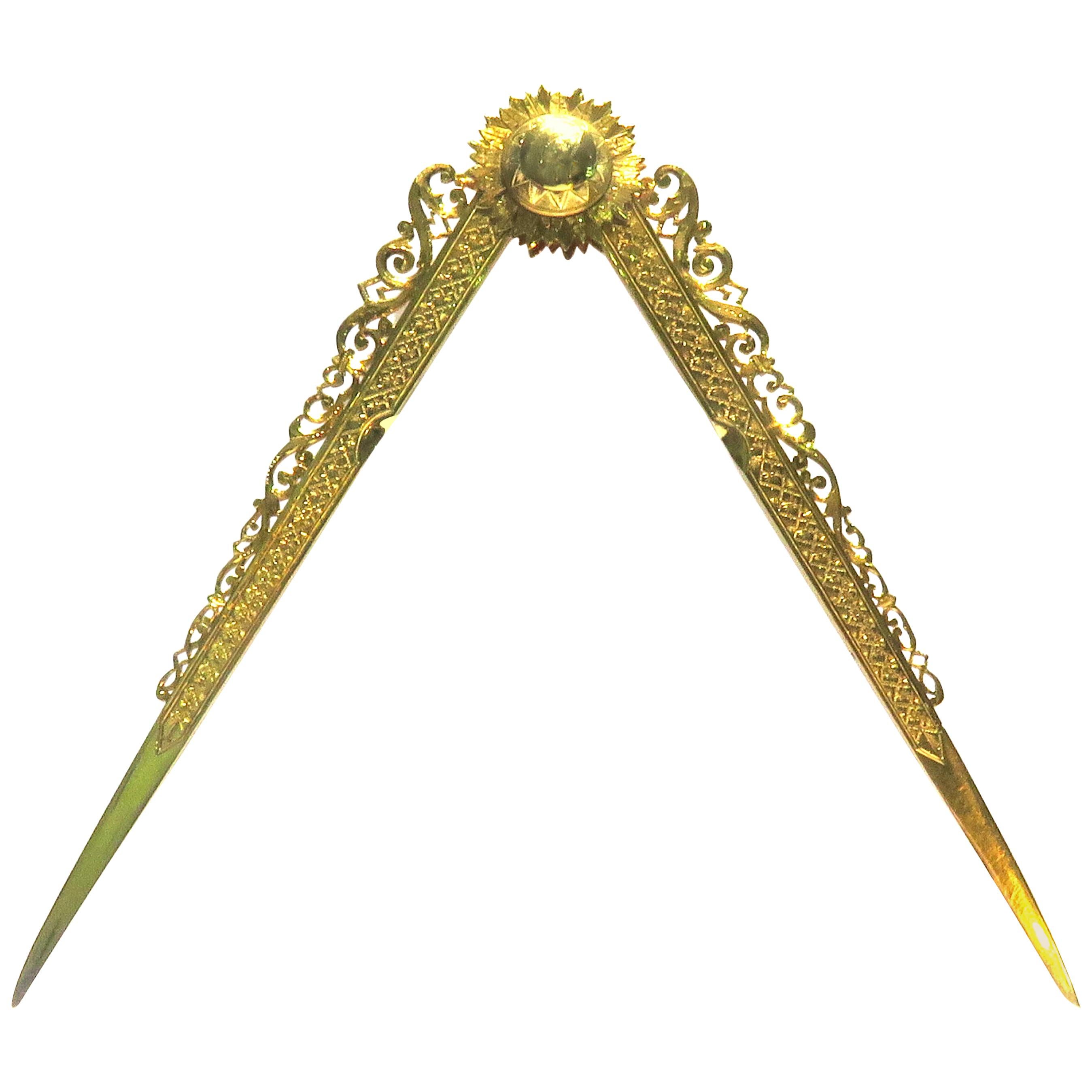 Large Antique Diamond Masonic Gold Compass Incredibly Hand-Engraved at ...