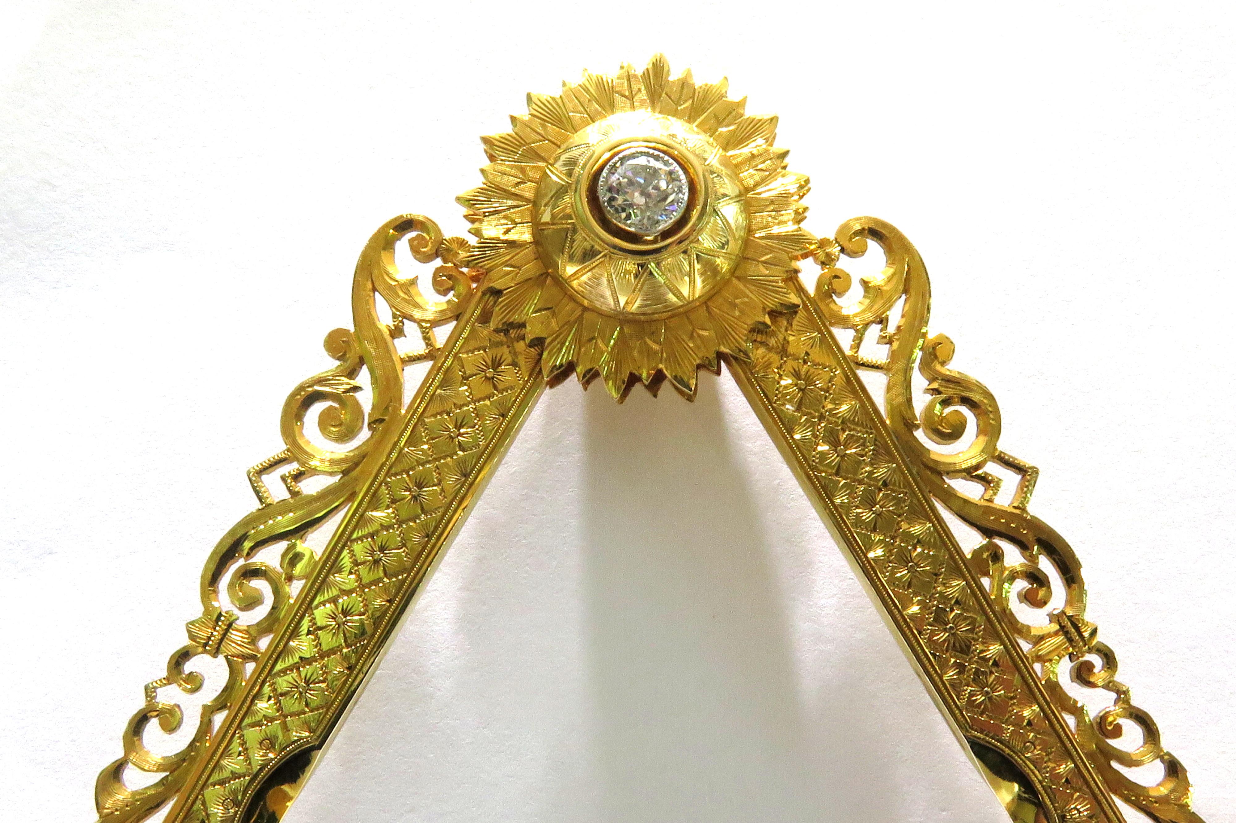 Large Antique Diamond Masonic Gold Compass Incredibly Hand-Engraved at ...