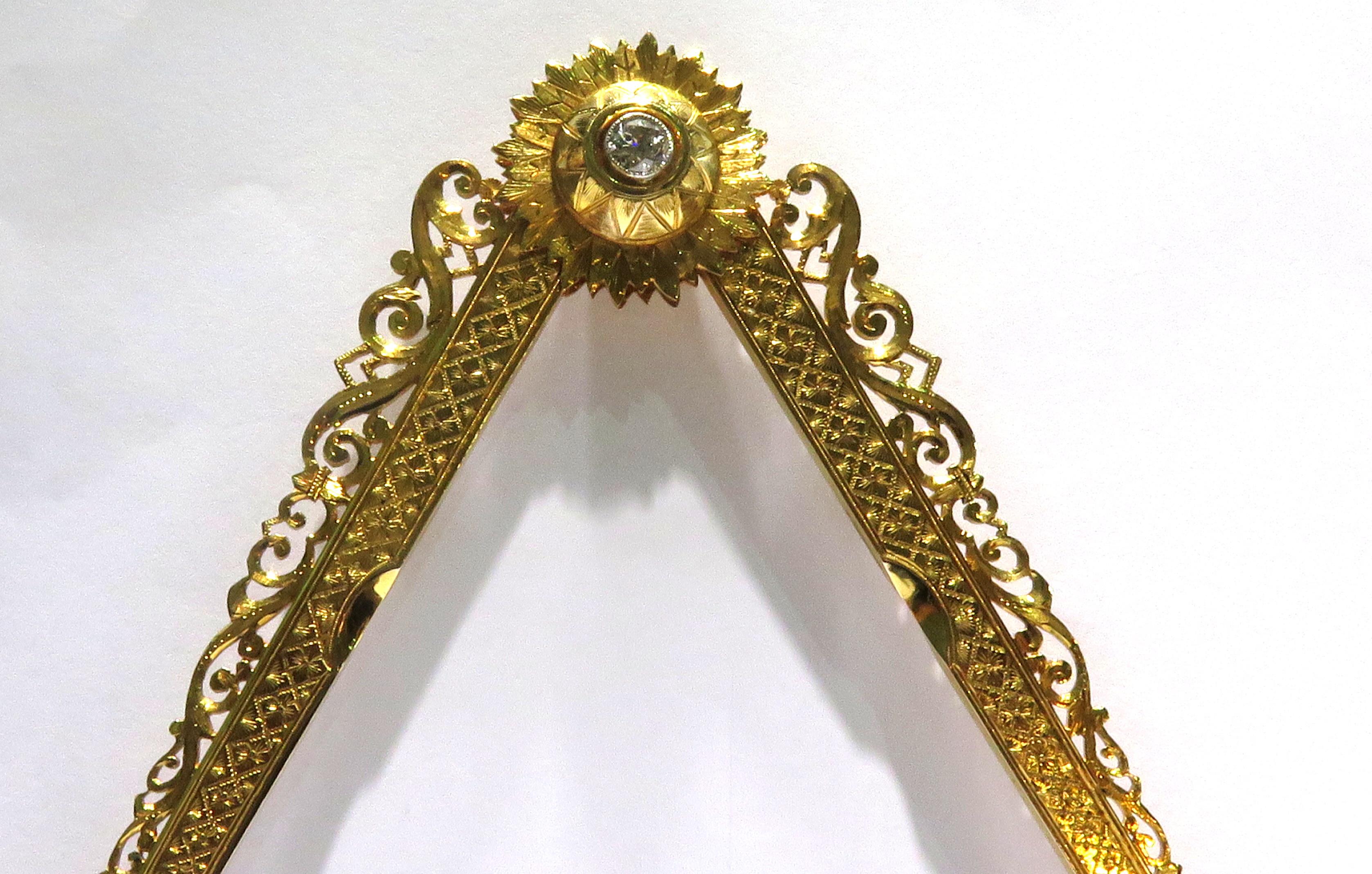 Large Antique Diamond Masonic Gold Compass Incredibly Hand-Engraved at ...