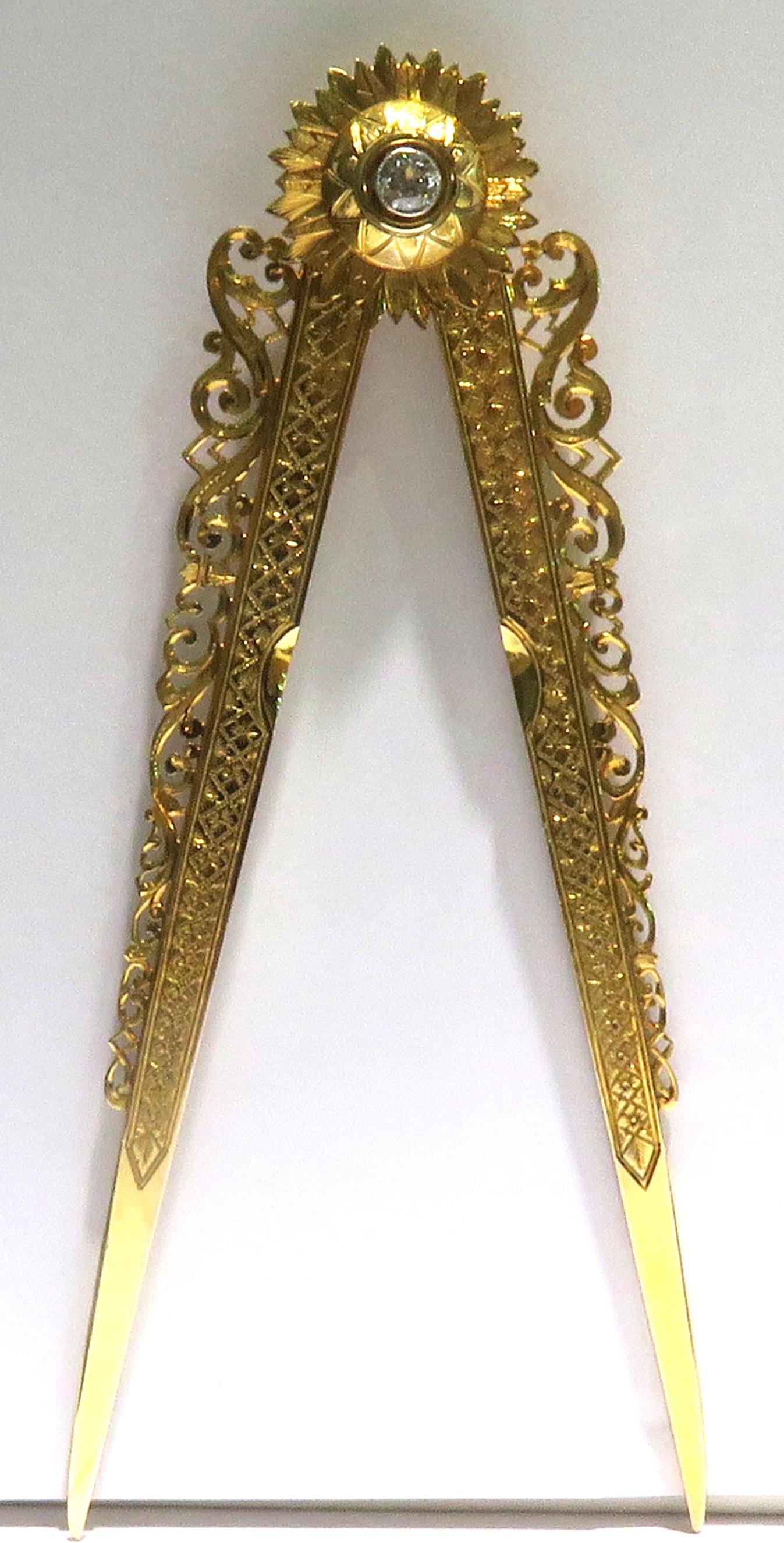 Large Antique Diamond Masonic Gold Compass Incredibly Hand-Engraved at ...