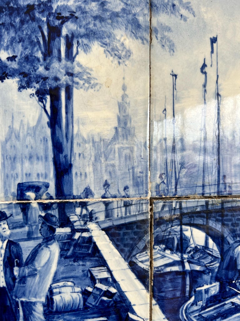 Large Antique Dutch Delft Blue and White Wall Plaque with 20 Tiles in ...