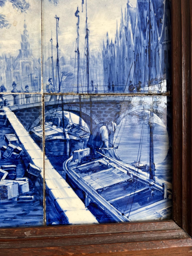 Large Antique Dutch Delft Blue and White Wall Plaque with 20 Tiles in ...