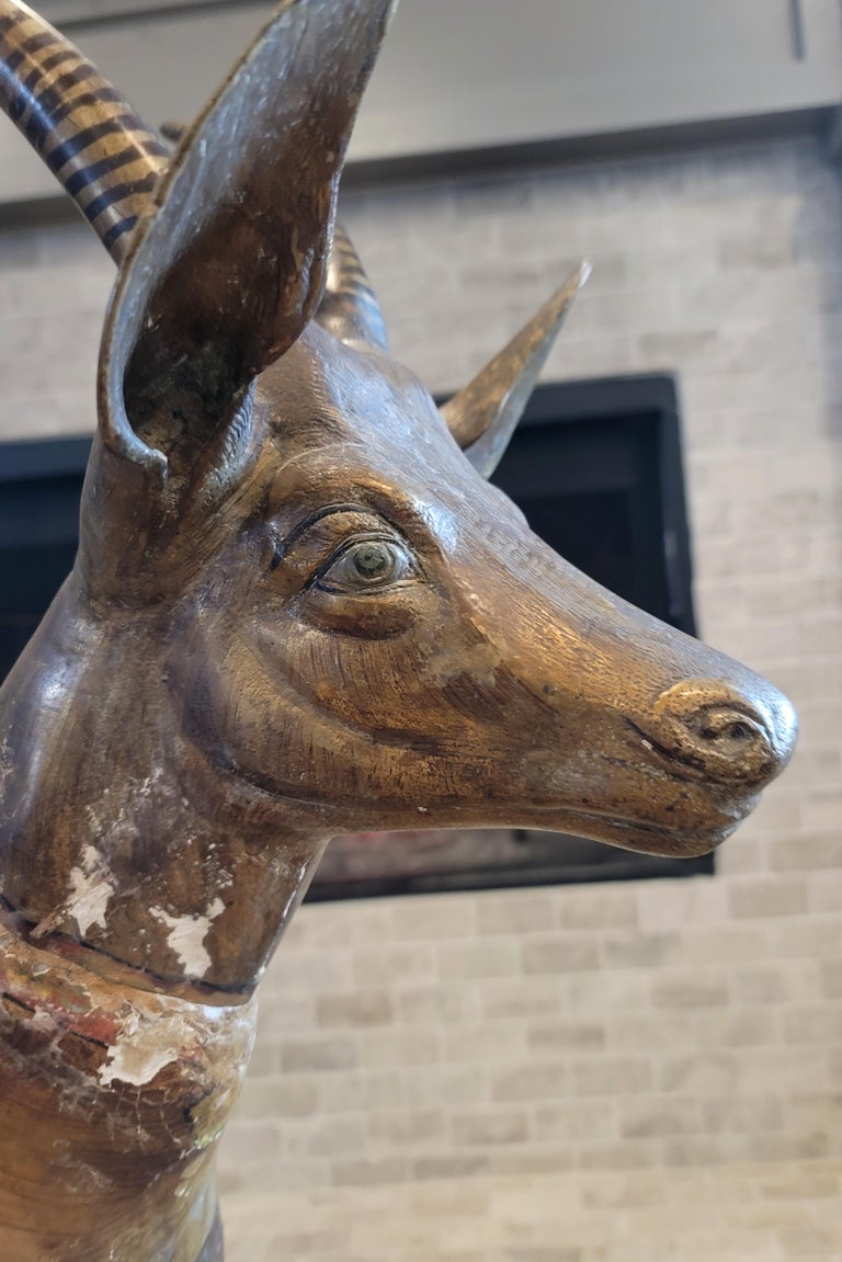 Large Antique East African Carved Wood and Bronze Antelope Deer Folk ...