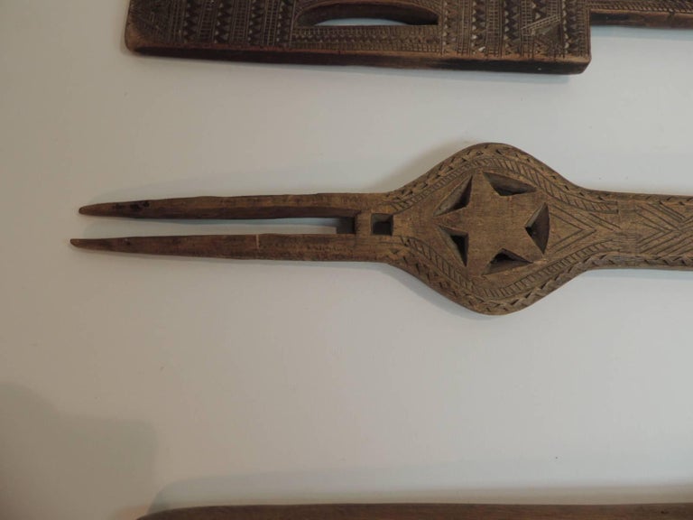 Large Antique Egyptian Wood Carved Utensils at 1stdibs