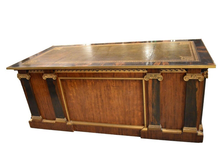 Large Antique Empire Style Calamander Wood Desk Leather Insert Top at ...