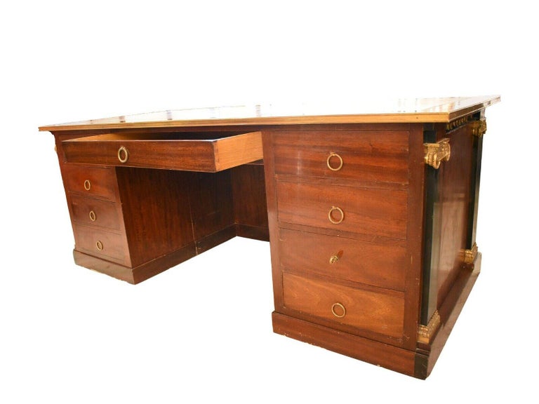 Large Antique Empire Style Calamander Wood Desk Leather Insert Top at ...
