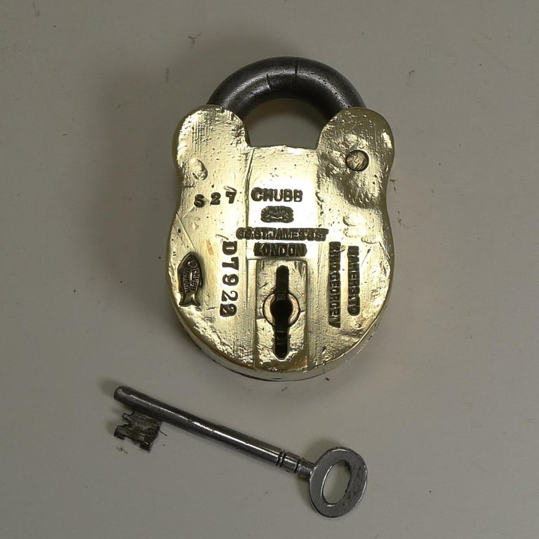 Large Antique English Brass and Steel Padlock by Chubb, London, circa ...