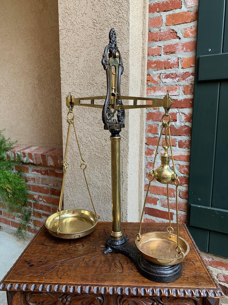 Large Antique English Brass Merchant Scale Farmhouse Market Table Cast ...