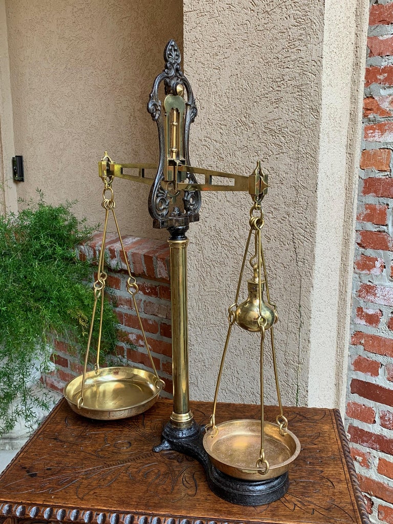Large Antique English Brass Merchant Scale Farmhouse Market Table Cast ...