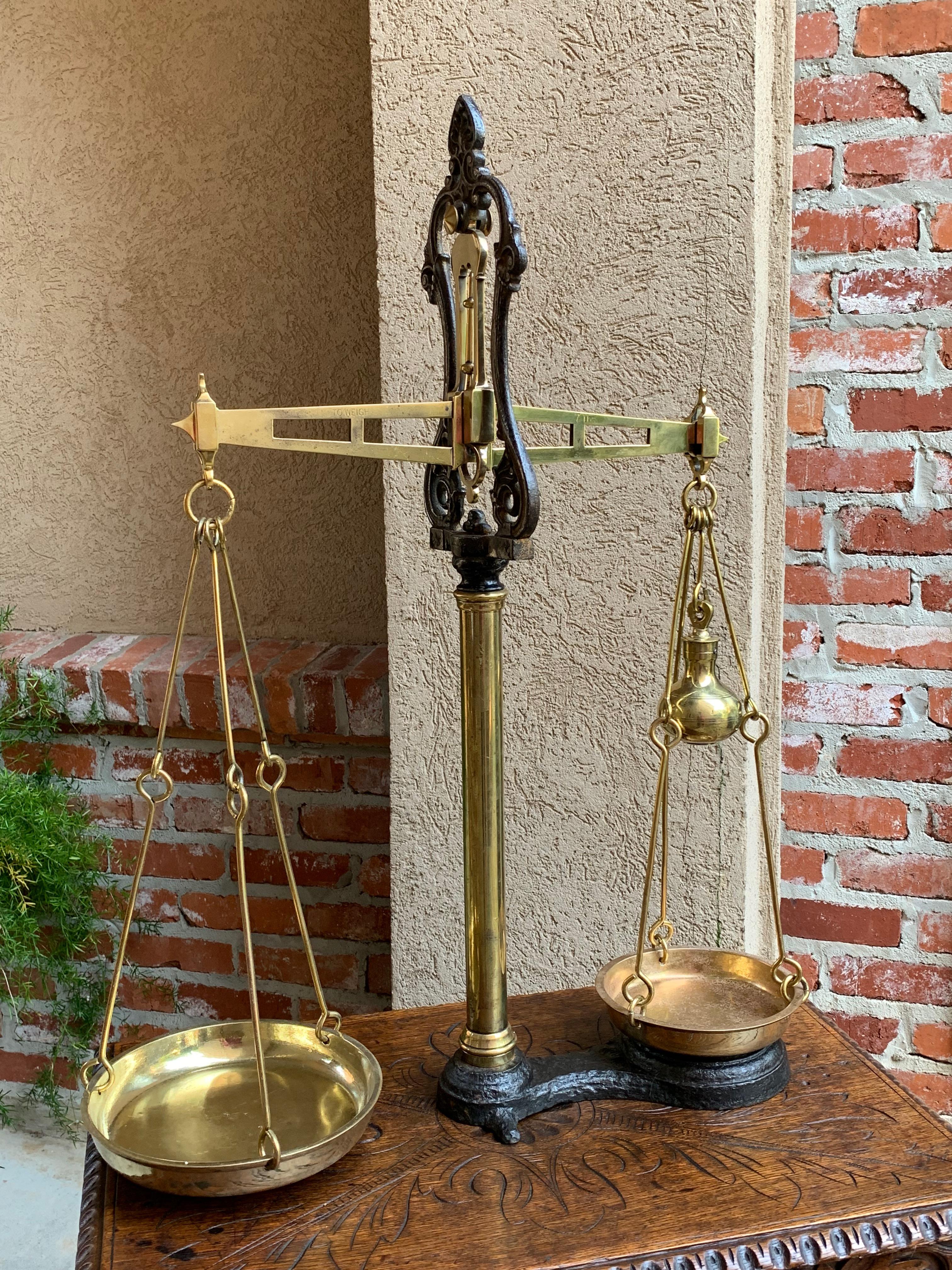 Large Antique English Brass Merchant Scale Farmhouse Market Table Cast Large Antique English Brass Merchant Scale Farmhouse Market Table Cast