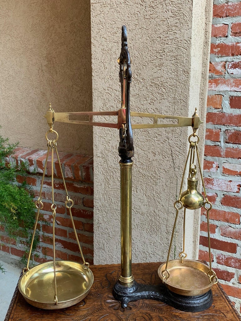 Large Antique English Brass Merchant Scale Farmhouse Market Table Cast ...