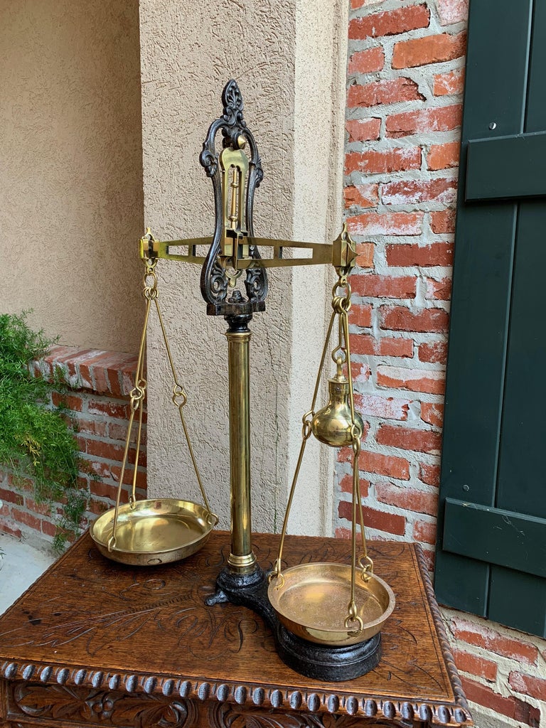 Large Antique English Brass Merchant Scale Farmhouse Market Table Cast ...