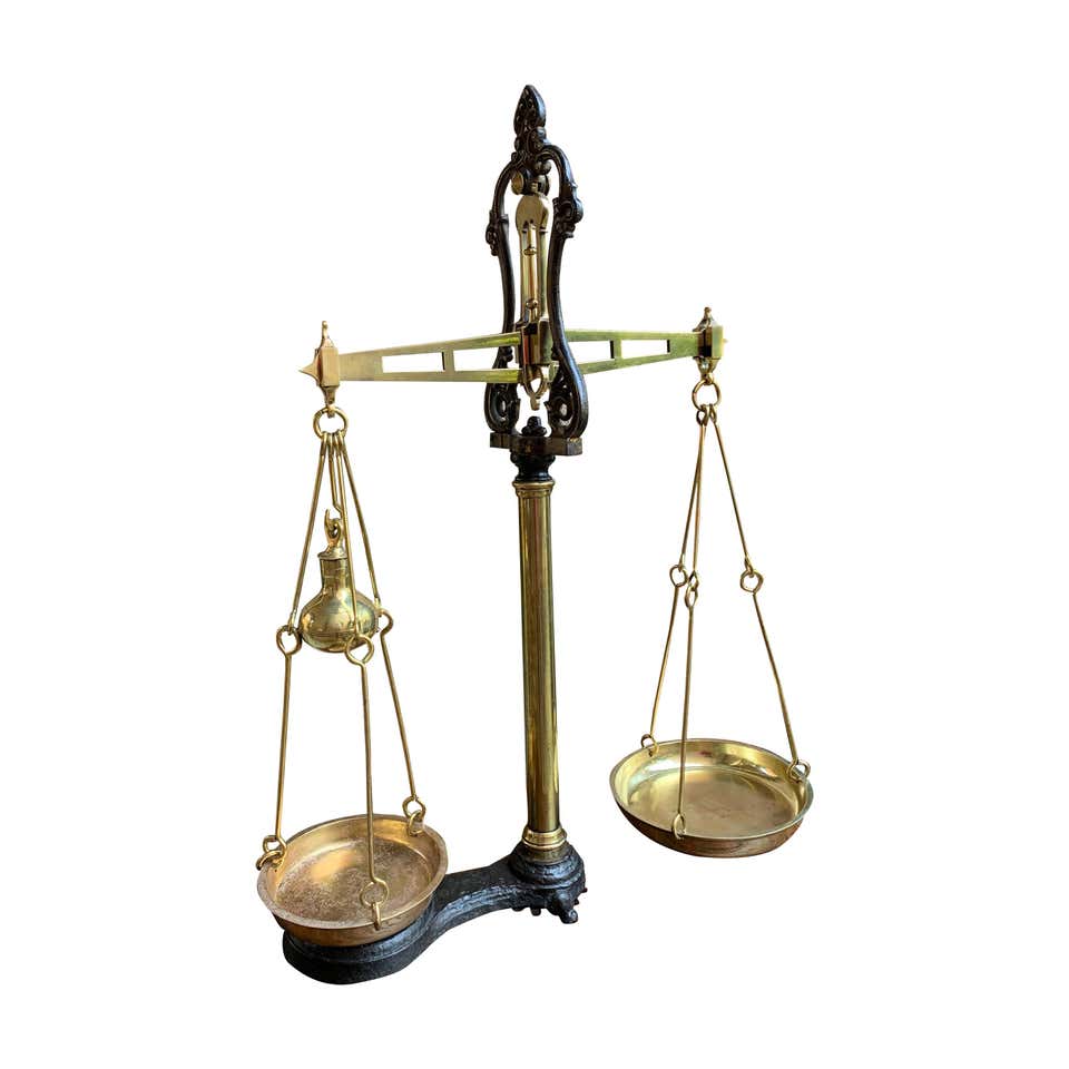 Large Antique English Brass Merchant Scale Farmhouse Market Table Cast large-antique-english-brass-merchant-scale-farmhouse-market-table-cast