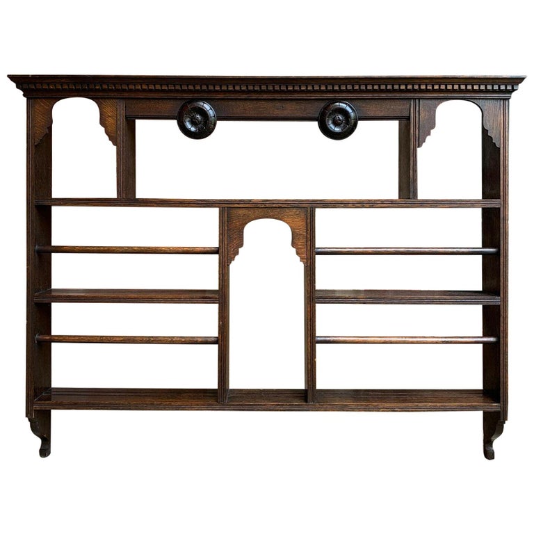 Large Antique English Carved Oak Plate Platter Wall Rack Kitchen ...