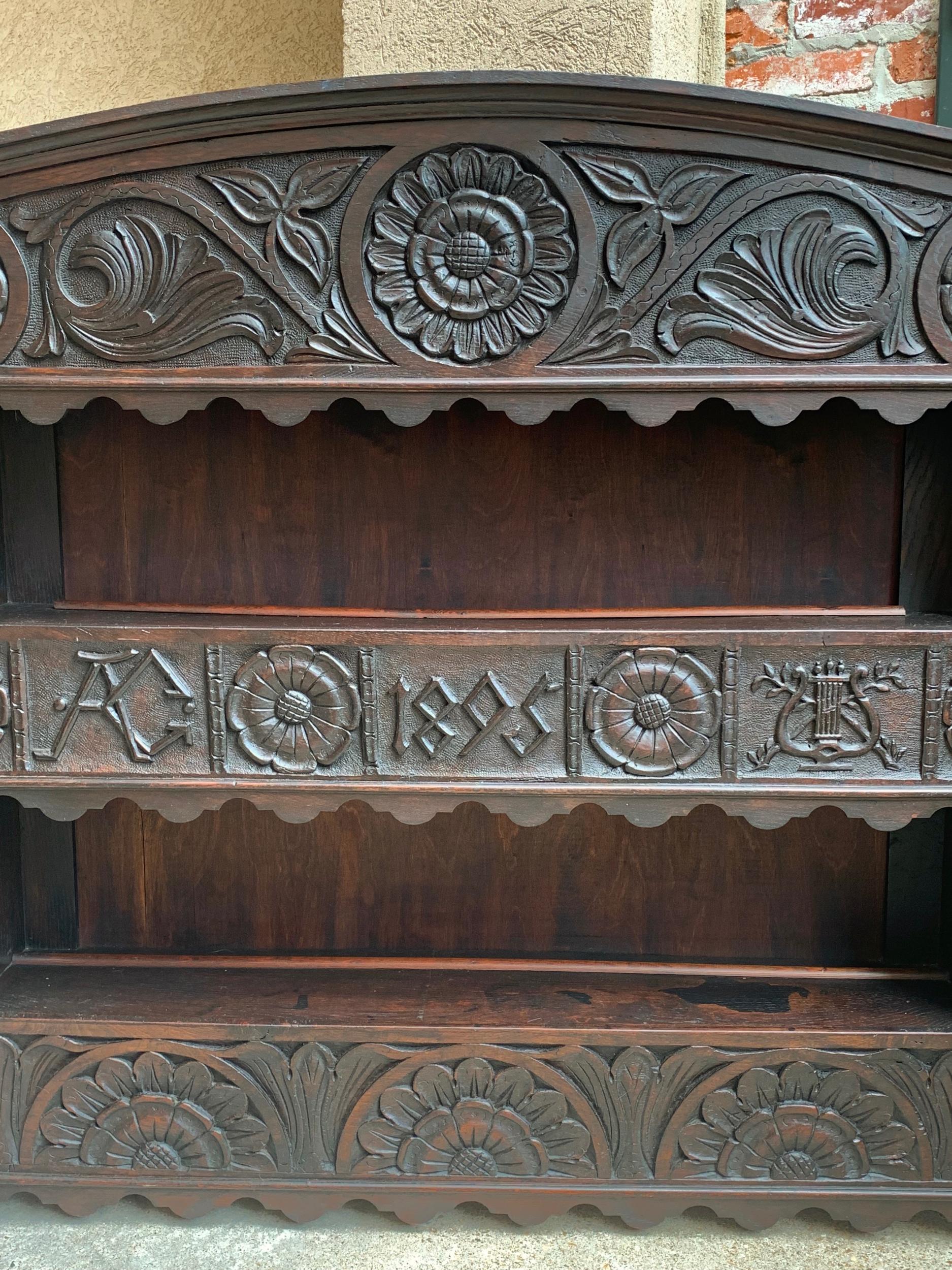 Large Antique English Carved Oak Wall Shelf Plate Dome Display Rack ...