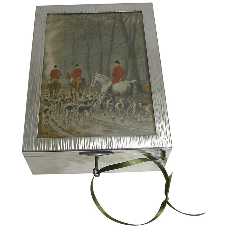 Large Antique English Hunting Scene Cigar Box / Humidor, Paris Retailer ...