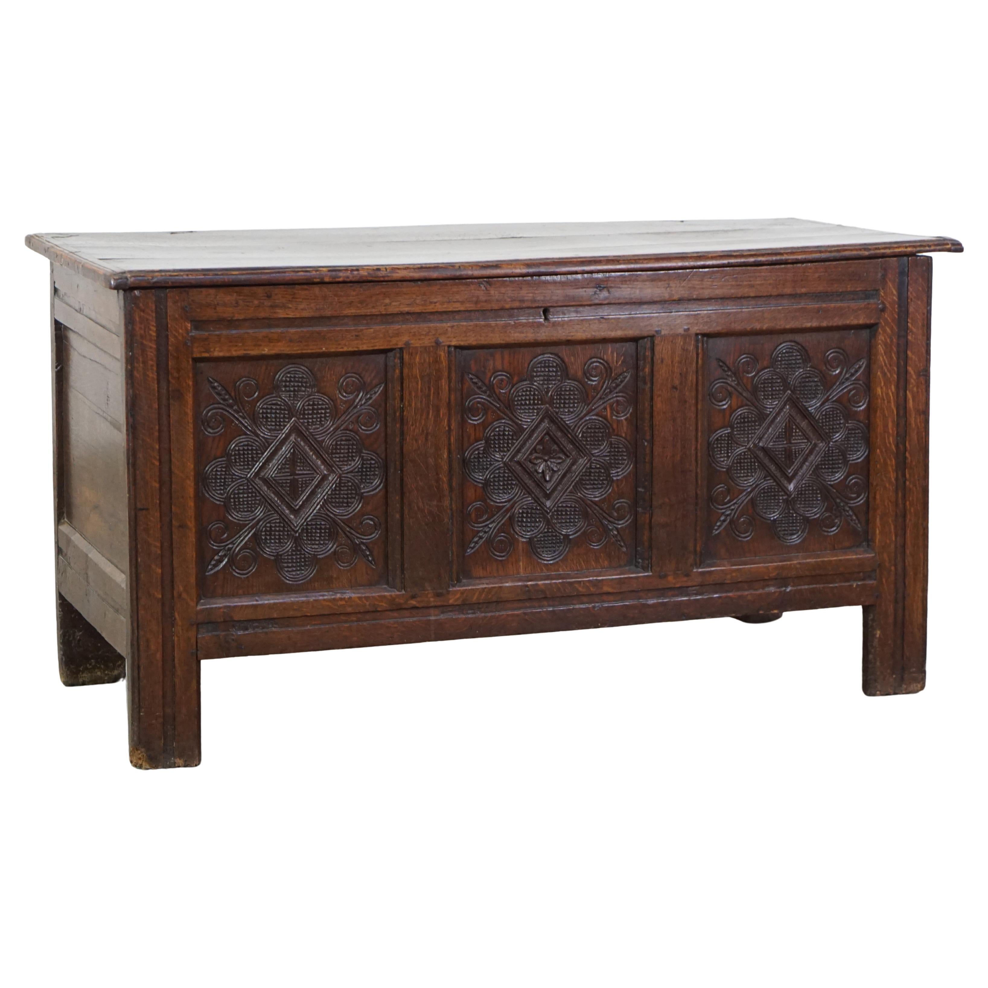 Antique, small English oak chest from the 16th century with original ...