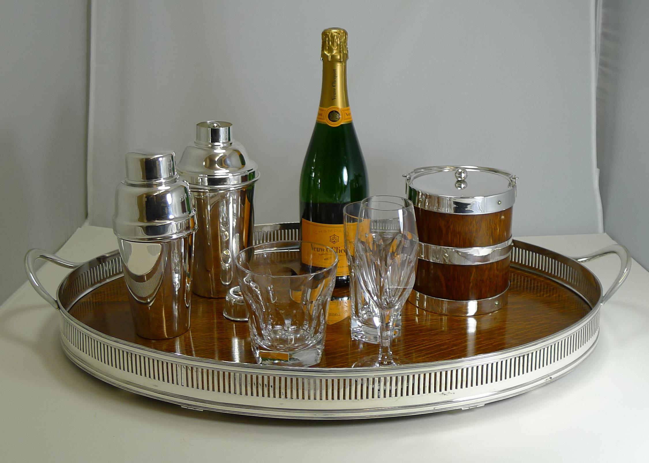 Large Antique English Oak and Silver Plate Cocktail/Serving Tray by ...