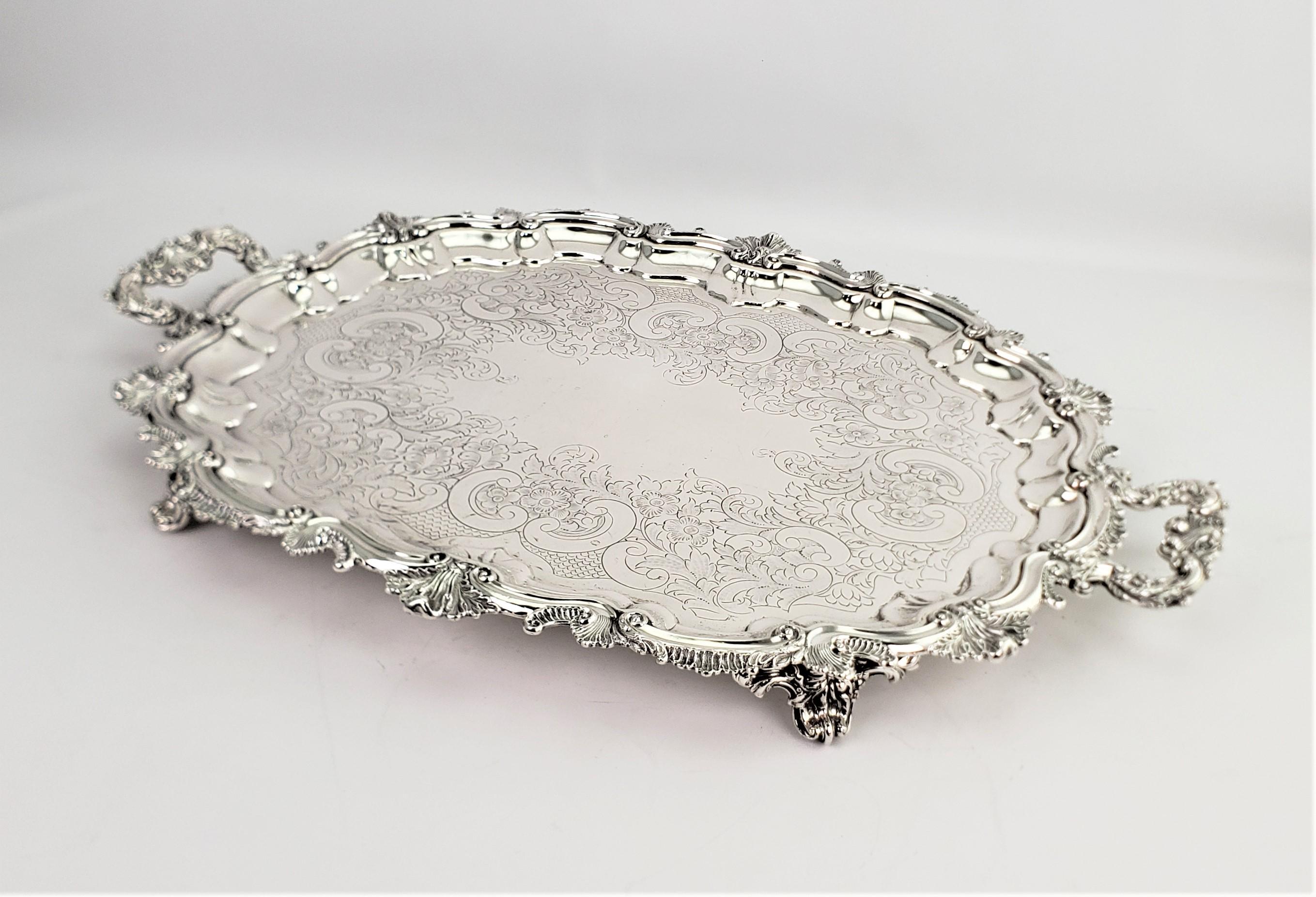 Large Antique English Silver Plated Serving Tray with Ornate Handles ...