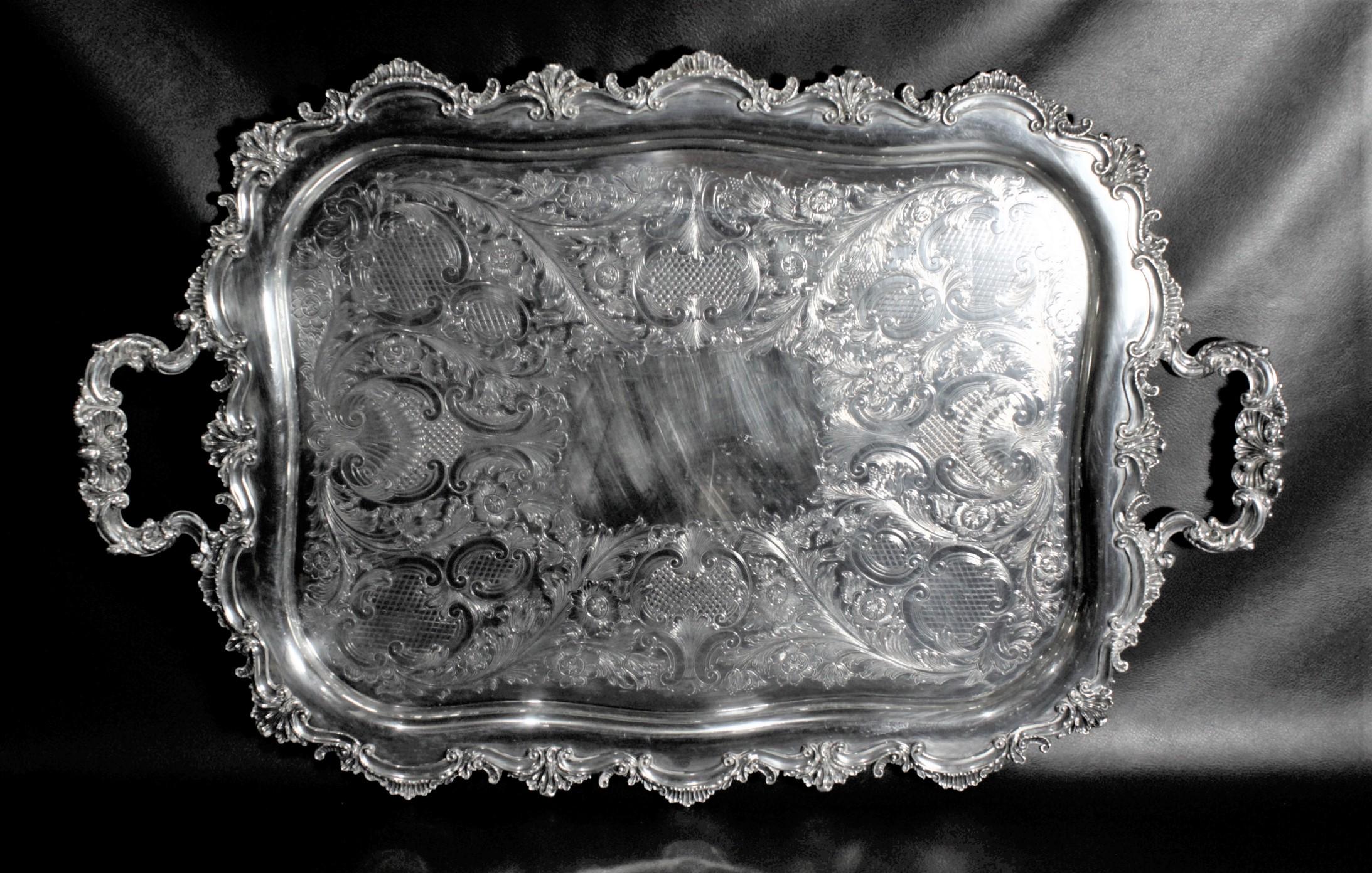 Large Antique English Silver Plated Serving Tray with Ornate Handles ...