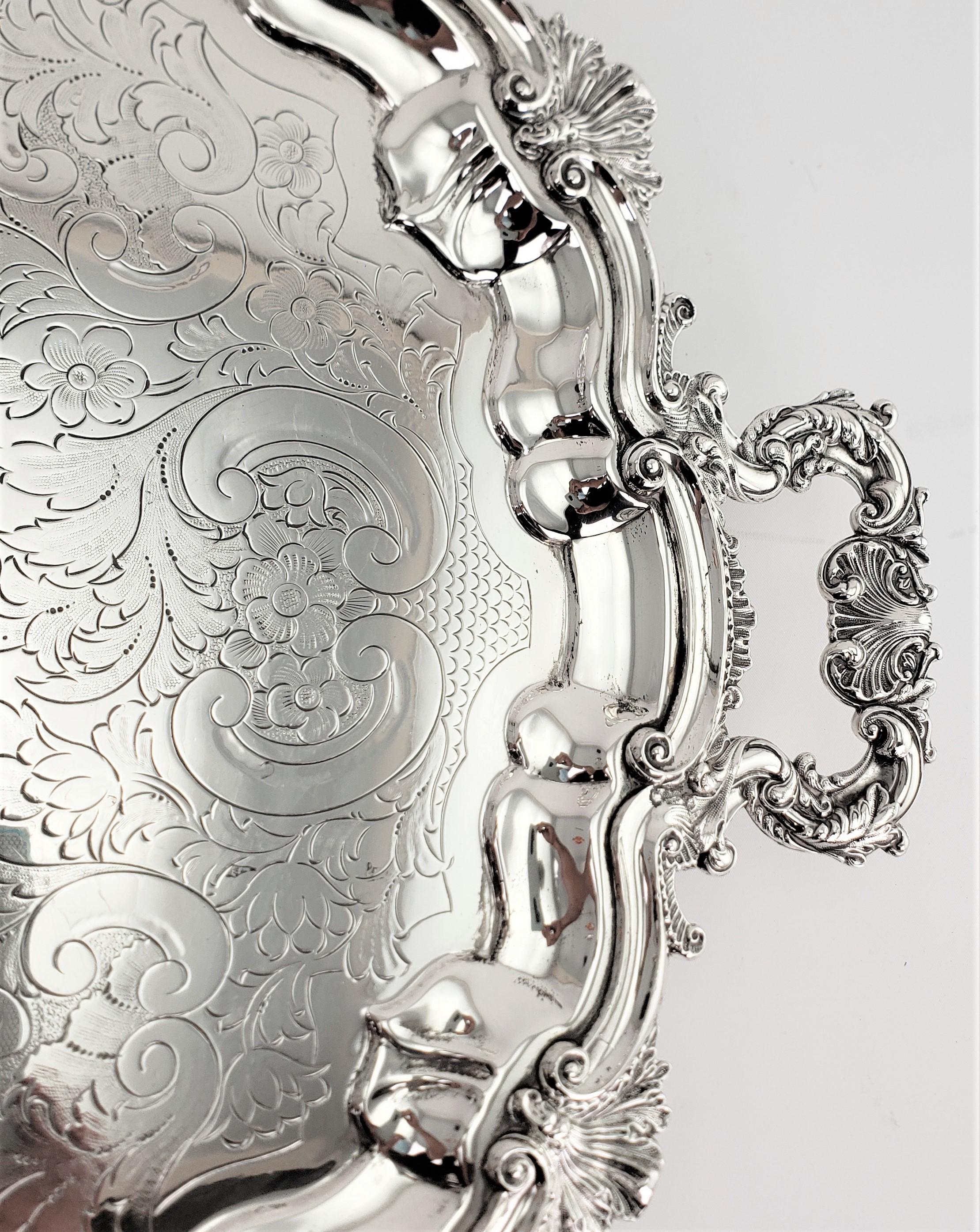Large Antique English Silver Plated Serving Tray with Ornate Handles ...