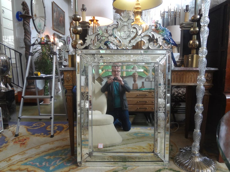 Large Antique Etched and Beveled Venetian Mirror For Sale at 1stDibs