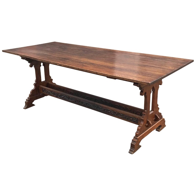Large Antique and Fine Quality Hand-Carved Gothic Revival Refectory ...