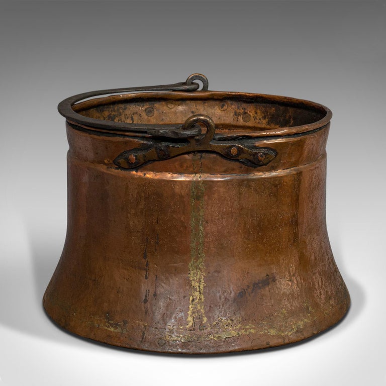Large, Antique Fire Bucket, English, Copper, Fireside, Log, Cauldron ...