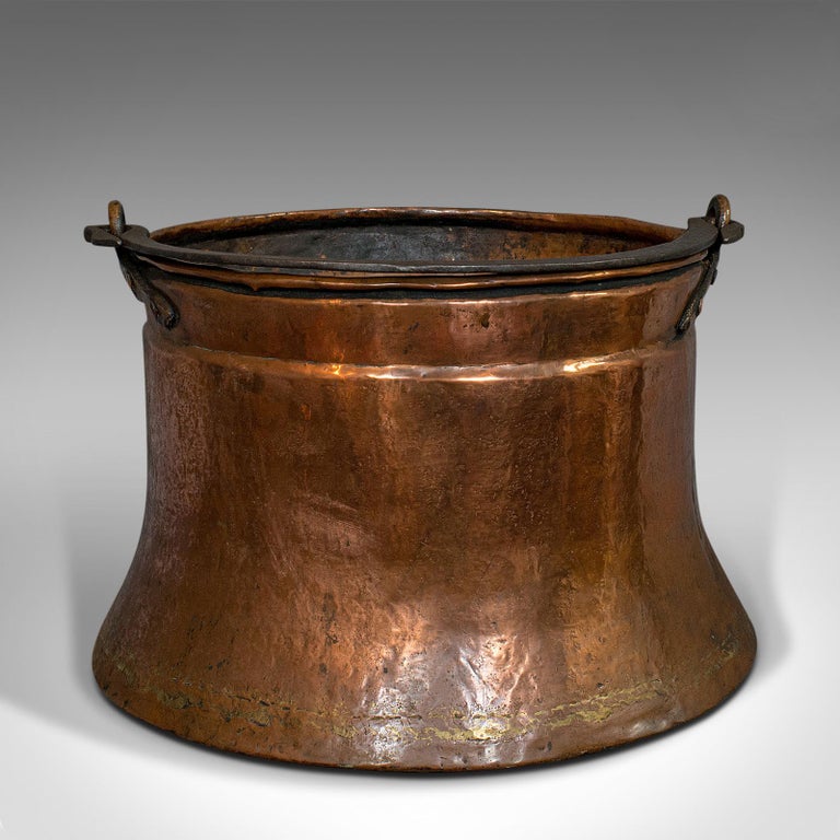 Large, Antique Fire Bucket, English, Copper, Fireside, Log, Cauldron ...