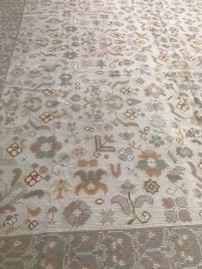 Large Antique Flat Light Portuguese Arraiolos Rug at 1stDibs