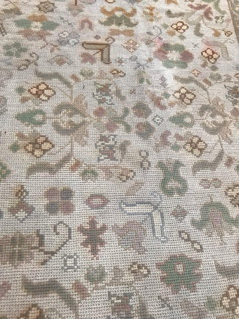 Large Antique Flat Light Portuguese Arraiolos Rug at 1stDibs