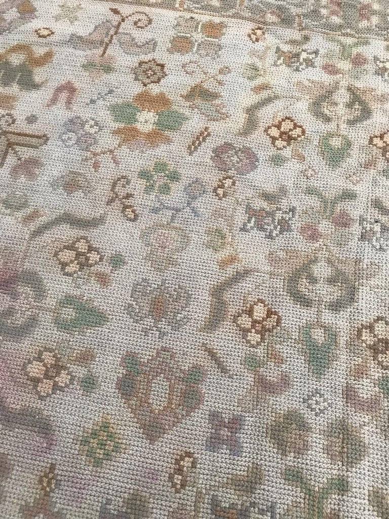 Large Antique Flat Light Portuguese Arraiolos Rug at 1stDibs