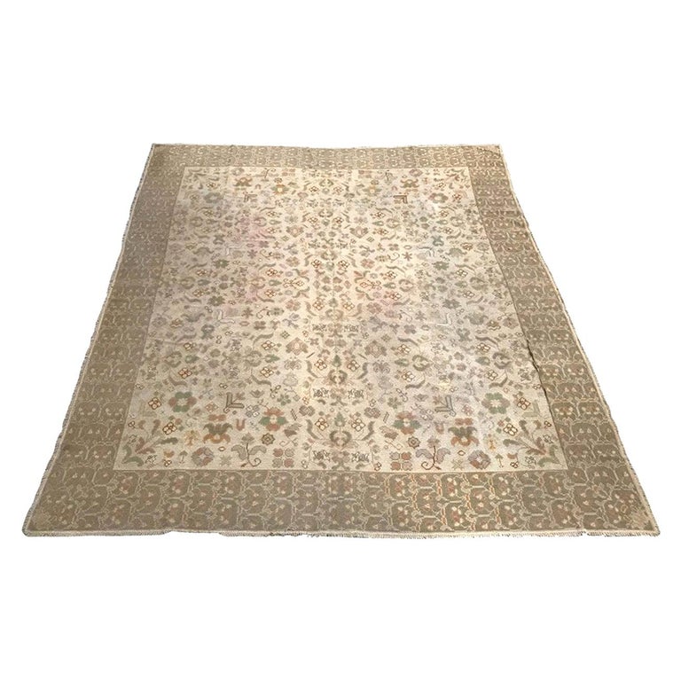 Large Antique Flat Light Portuguese Arraiolos Rug at 1stDibs