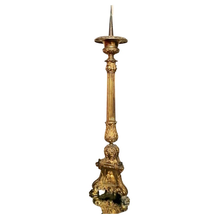 Large Antique French 19th Century Solid Brass Baroque Church Candle ...