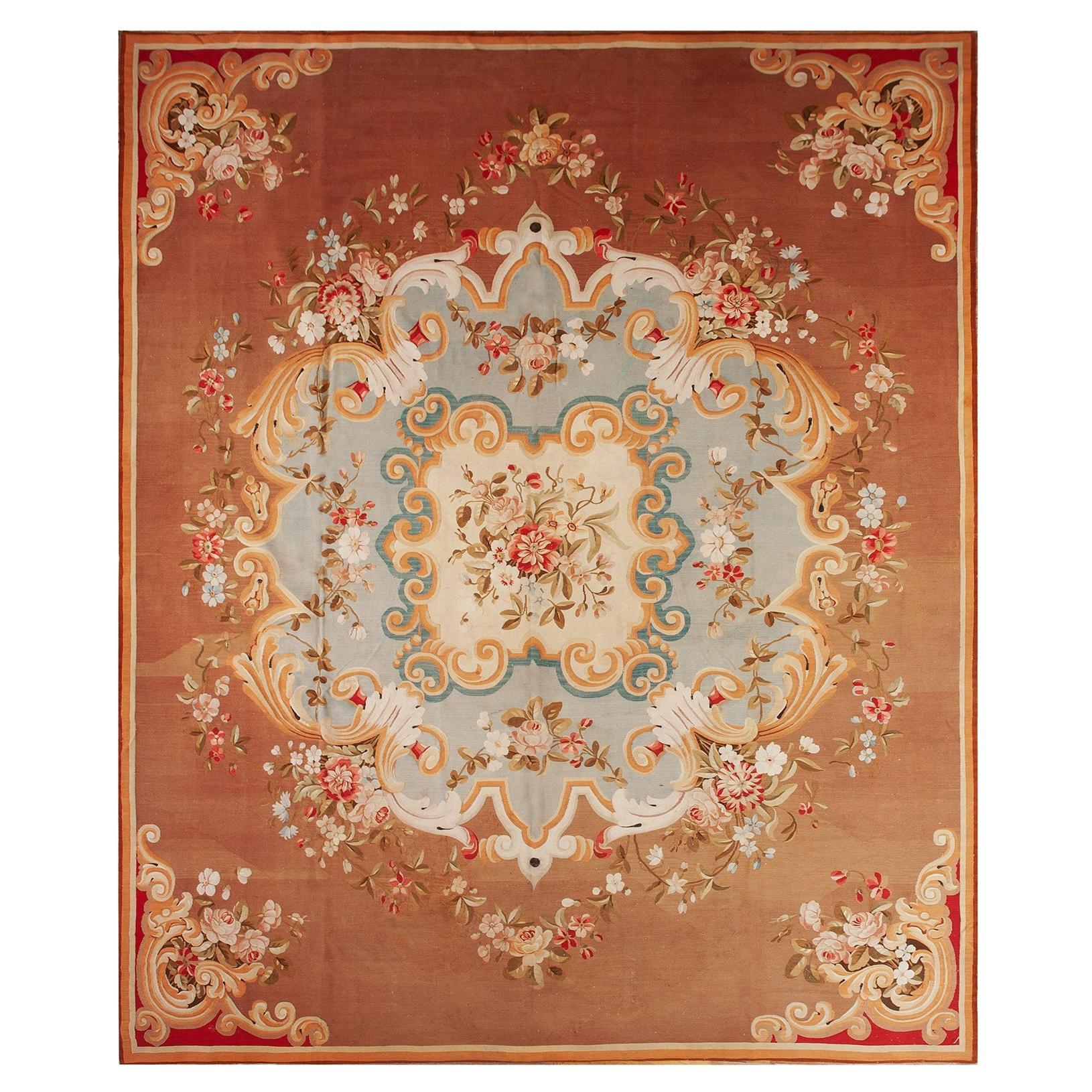 Large Antique French Aubusson Rug Handwoven Rug Pre-1900 10x12 Brown ...
