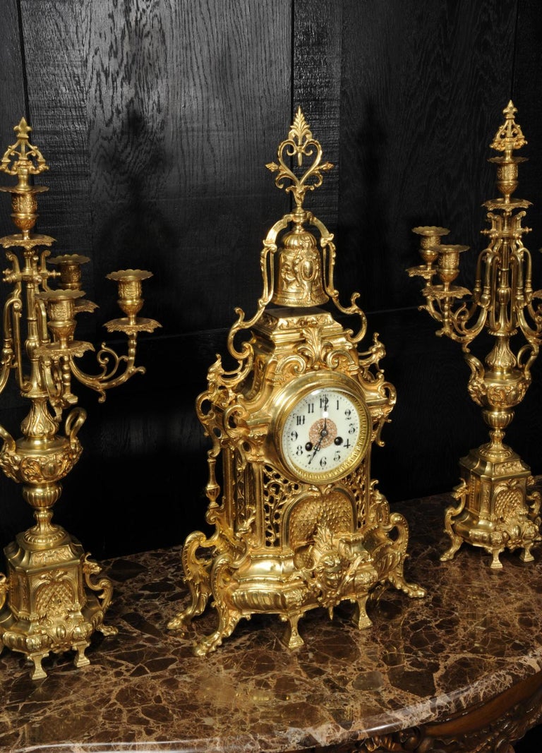 Large Antique French Baroque Gilt Bronze Clock Set by Japy Freres at ...