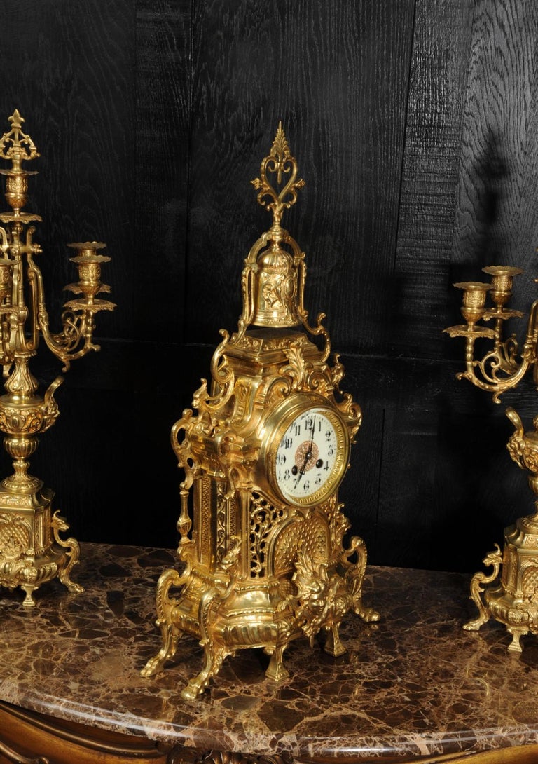 Large Antique French Baroque Gilt Bronze Clock Set by Japy Freres at ...