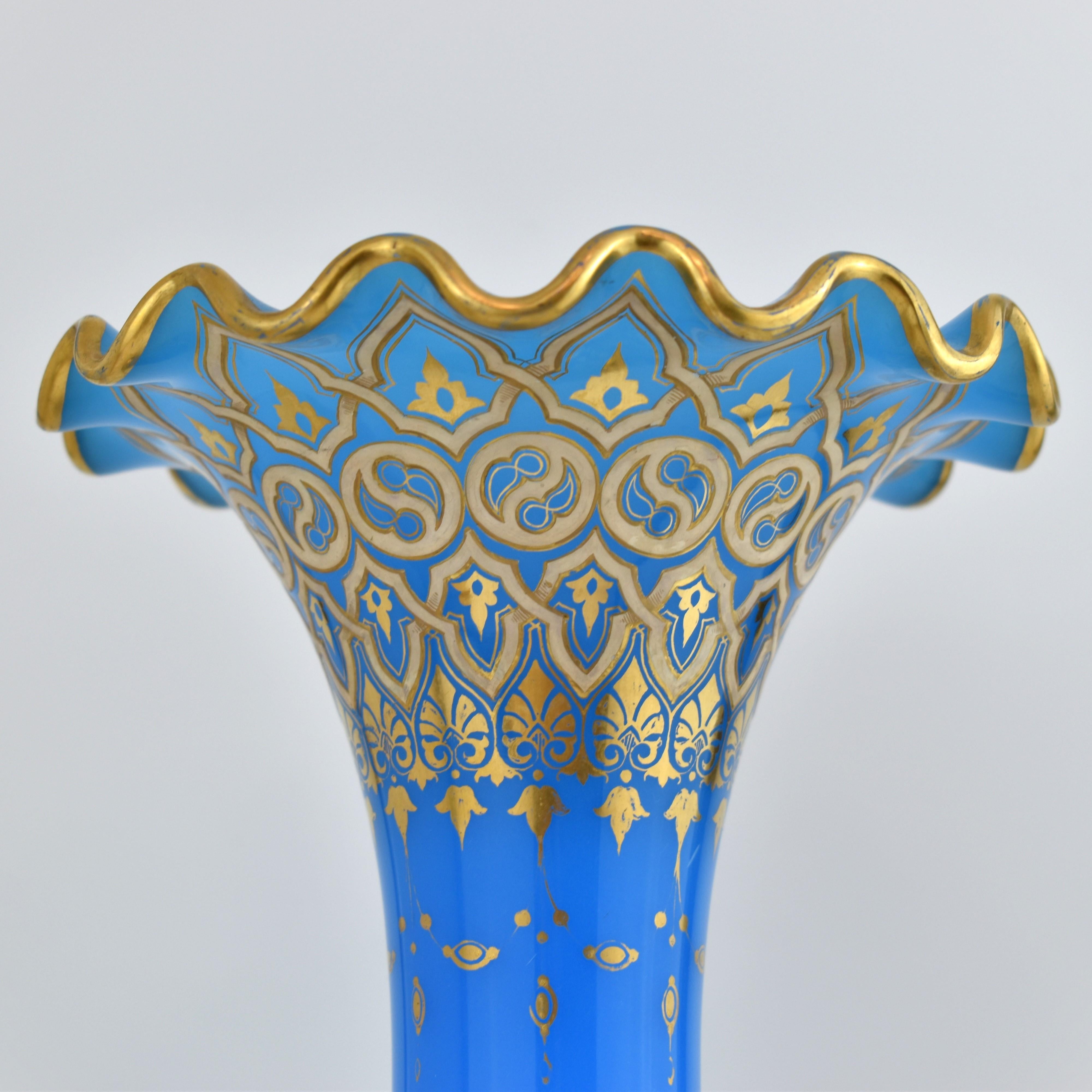 Large Antique French Blue Opaline Baccarat Glass Vase, 19th Century For ...