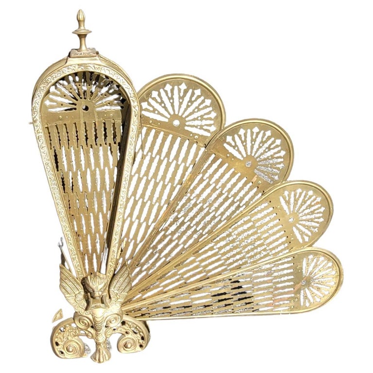 Large Antique French Brass Peacock Fan Foldable Fireplace Screen at 1stDibs
