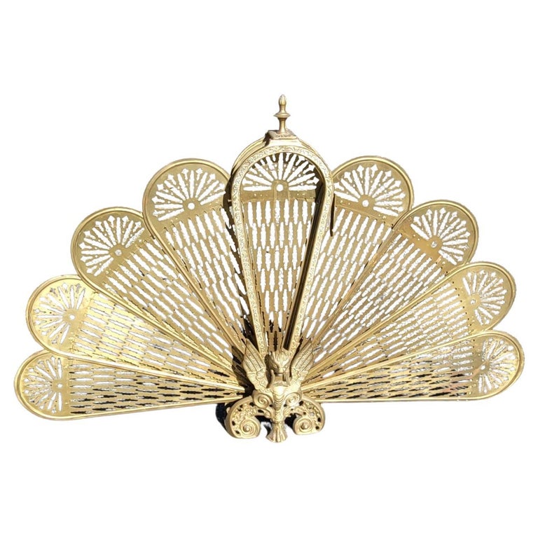 Large Antique French Brass Peacock Fan Foldable Fireplace Screen at 1stDibs