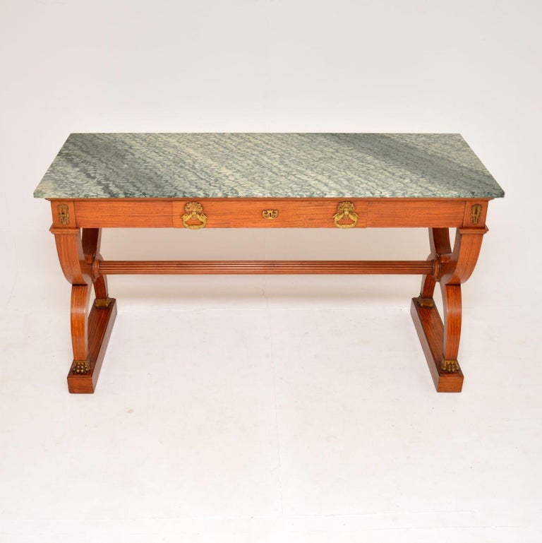 Large Antique French Empire Satin Wood Marble Top Console Table For ...