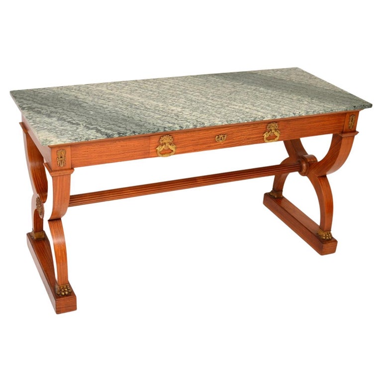 Large Antique French Empire Satin Wood Marble Top Console Table For ...