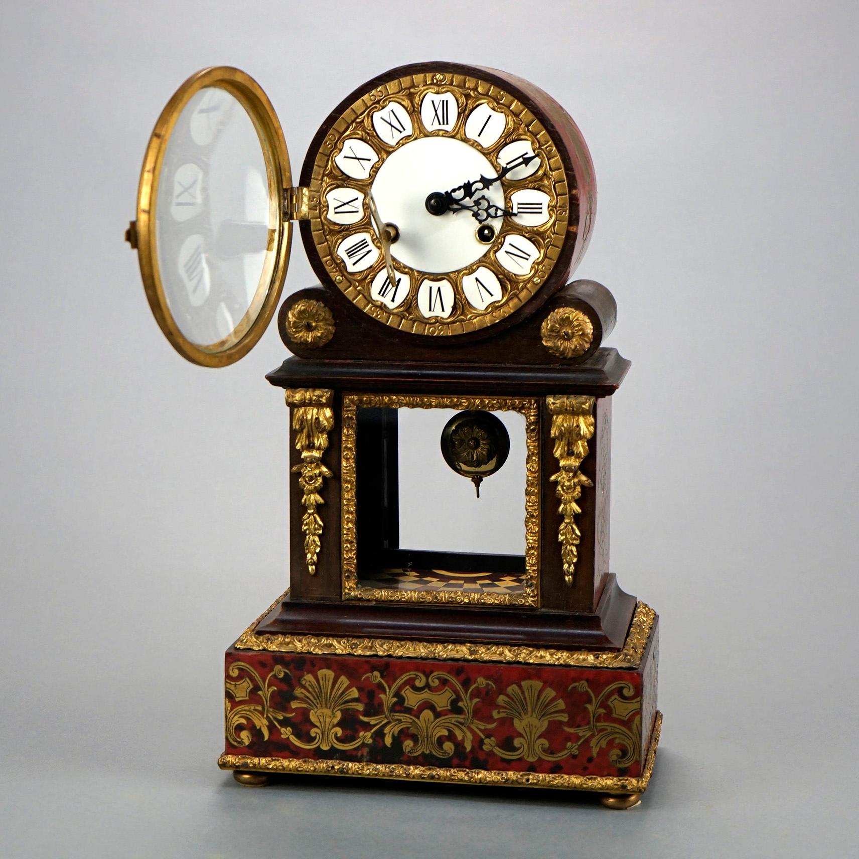 Large Antique French Empire Tortoise Boulle and Ormolu Mantle Clock ...