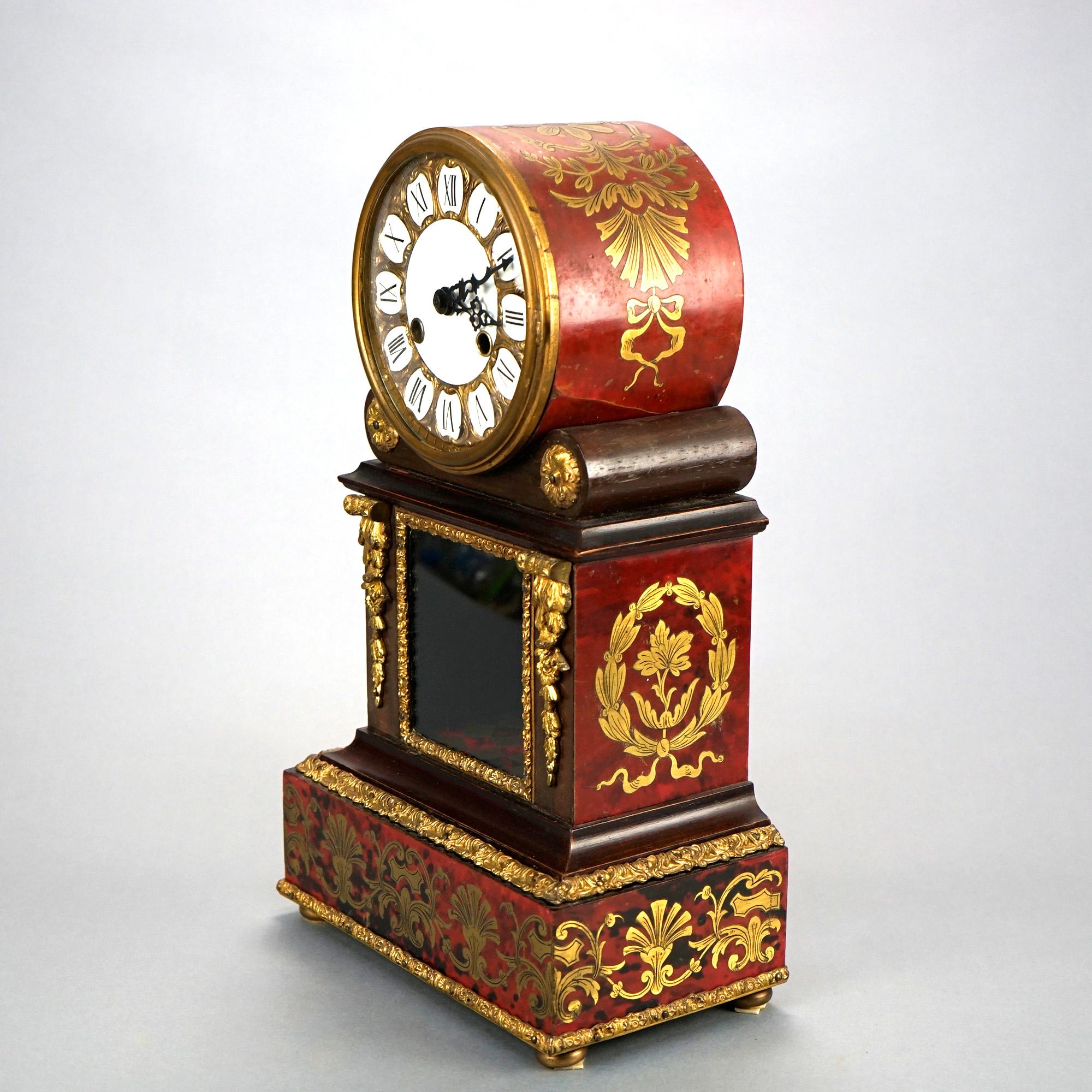 Large Antique French Empire Tortoise Boulle and Ormolu Mantle Clock ...