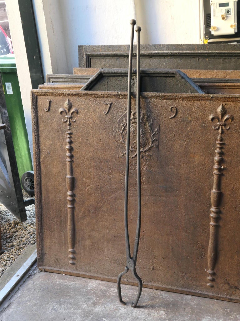 Large Antique French Fireplace Tongs, 18th Century For Sale at 1stDibs