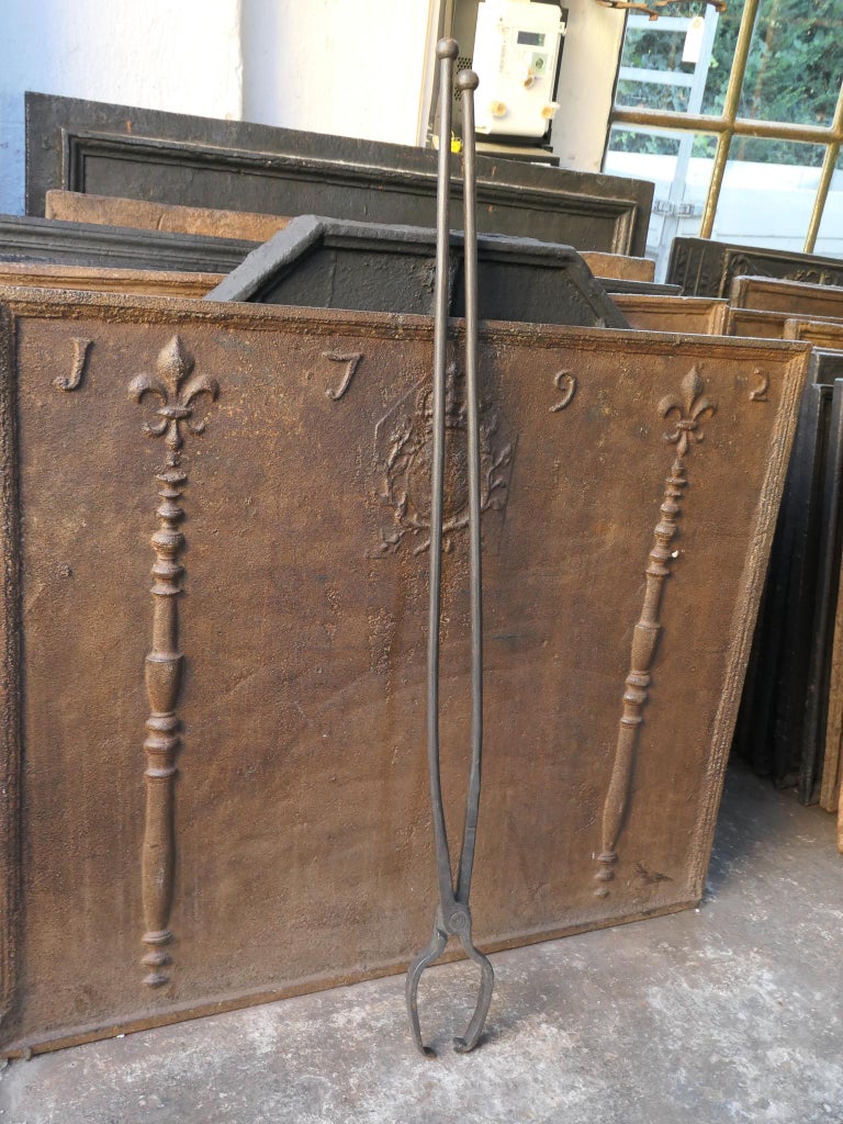 Large Antique French Fireplace Tongs, 18th Century For Sale at 1stDibs